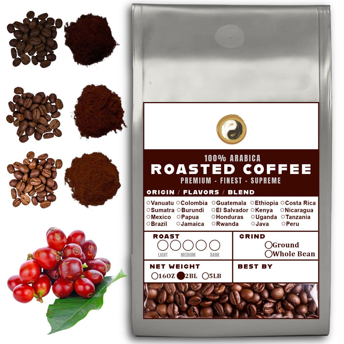 5LB Specialty Whole Bean and Ground Coffee Supreme Finest Artisan for ...